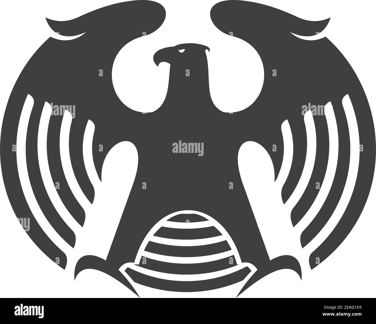 Vector illustration of a powerful eagle silhouette with round wings ...