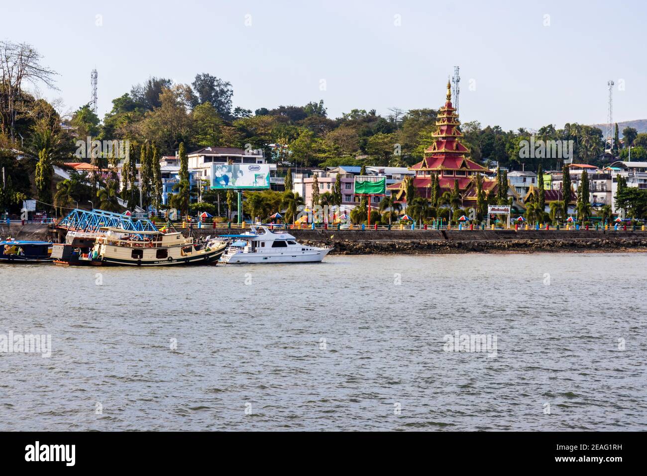 KAWTHAUNG, MYANMAR - MAY 05 2020: View of the port and harbour area of ...