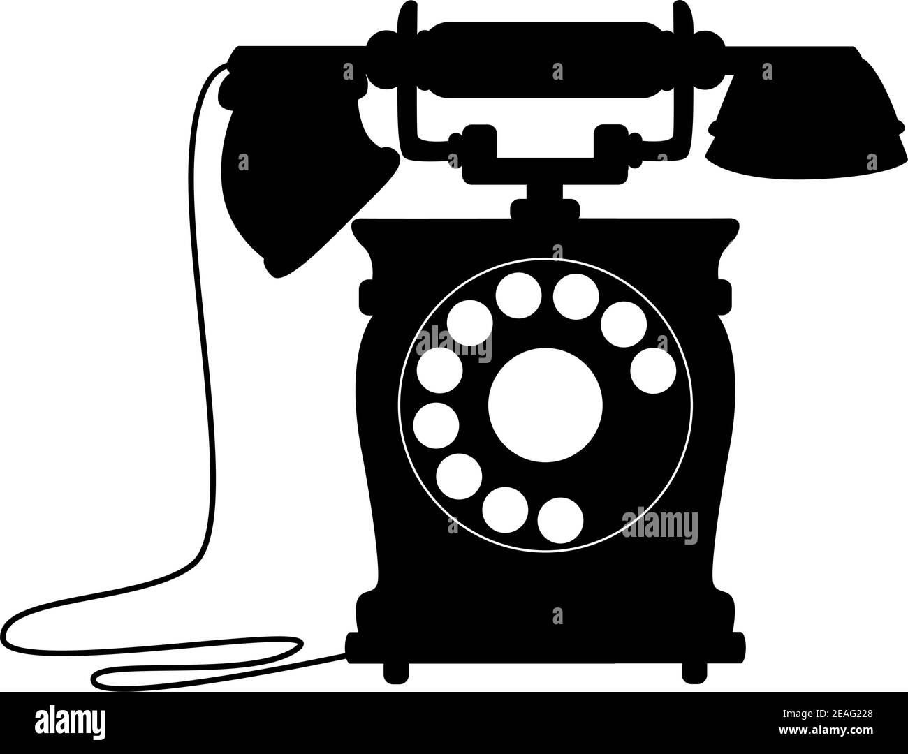 Black and white silhouette illustration of an old-fashioned dial up ...