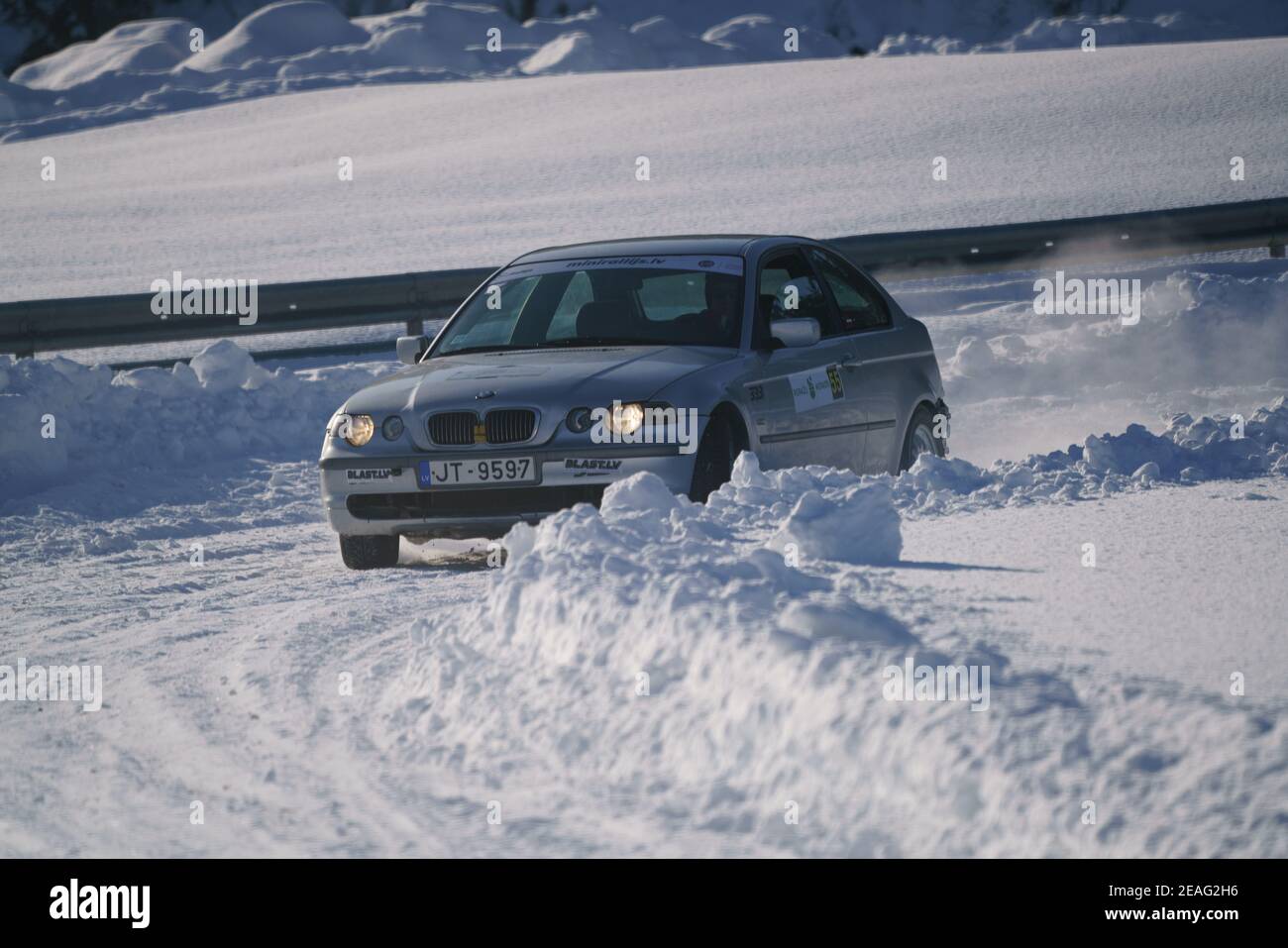 05-02-2021 RIga, Latvia. extreme driving, the car is moving rapidly ...