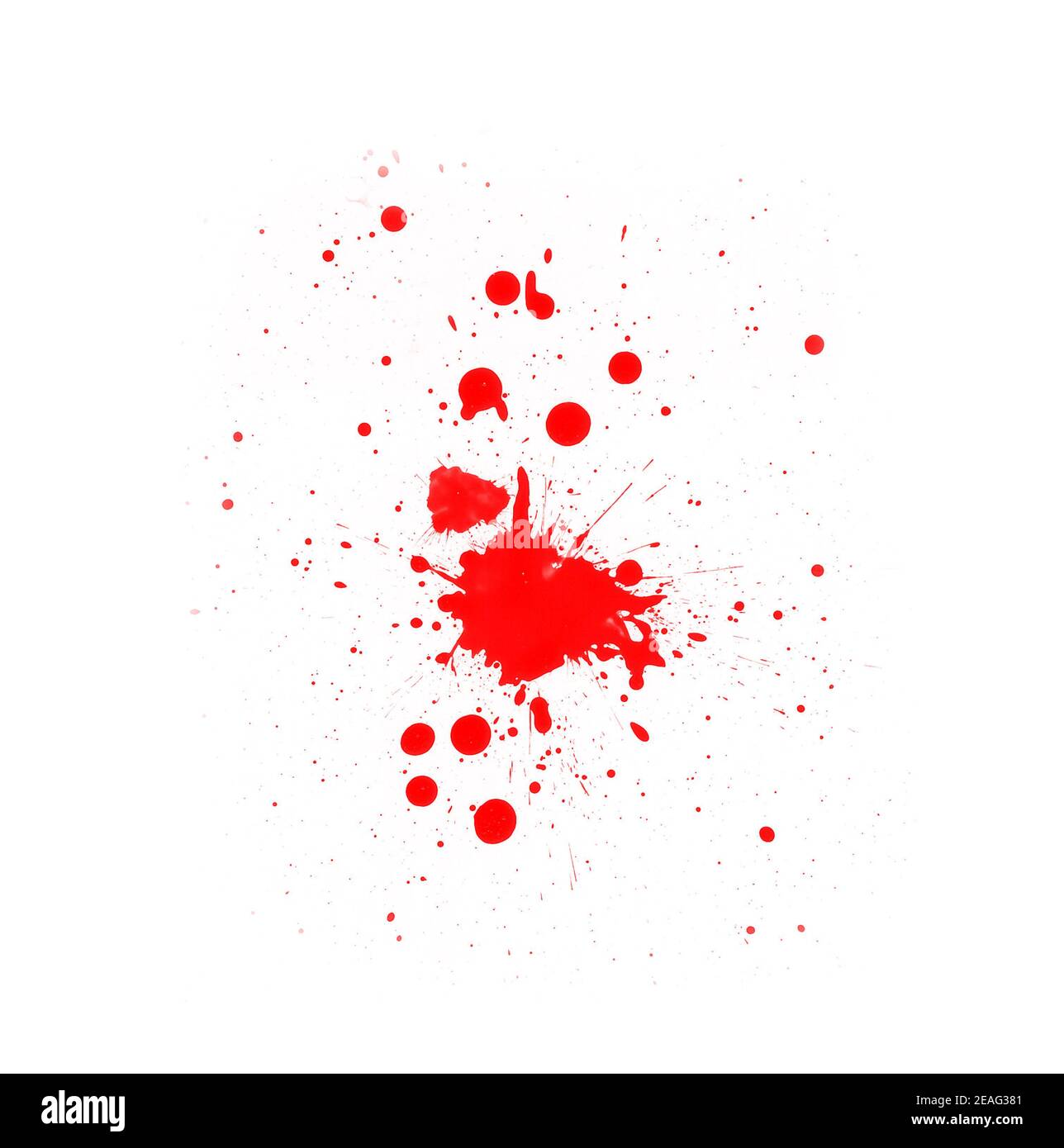 Blood splash with drops isolated on white backdrop Stock Photo - Alamy