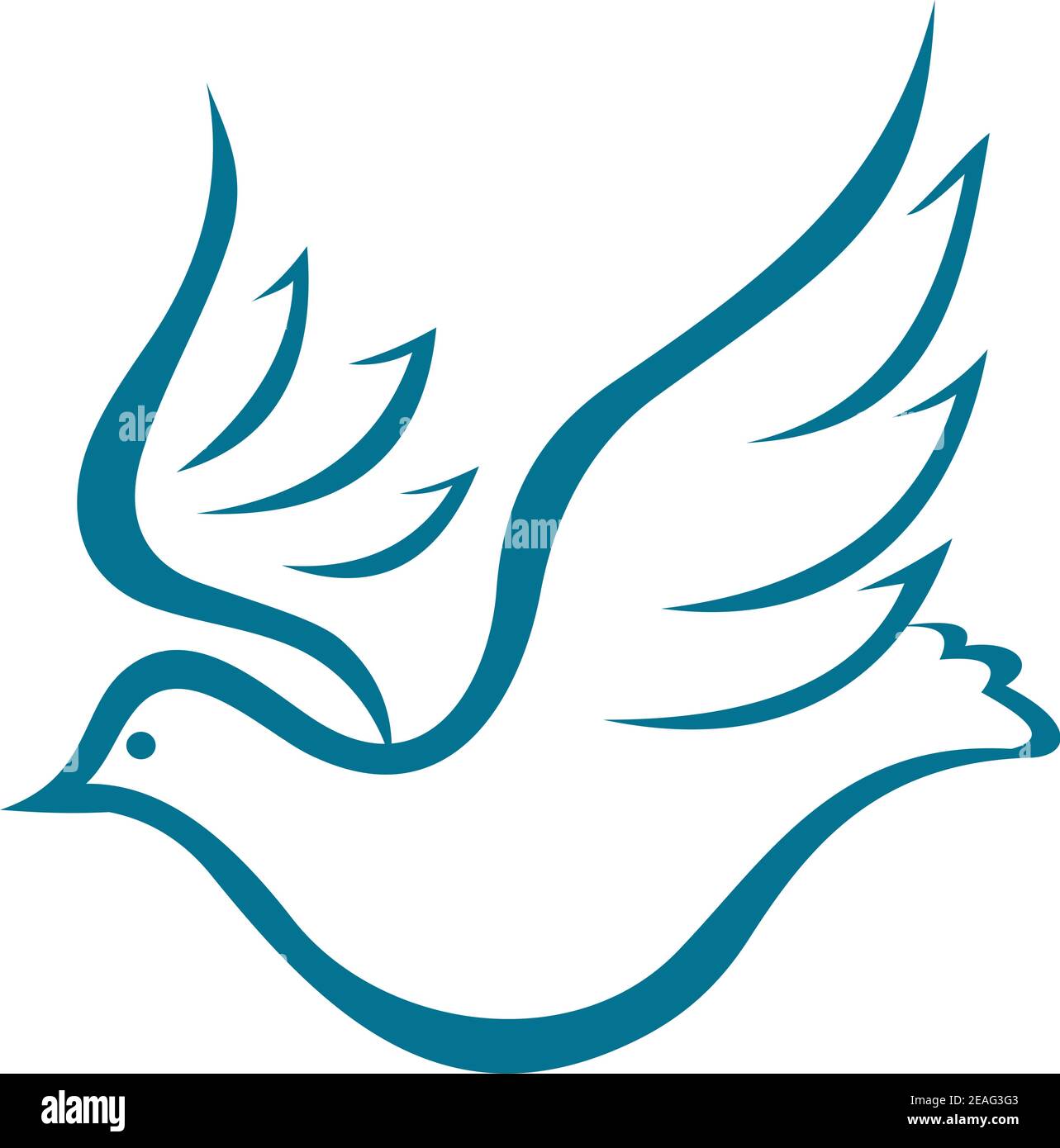 Vector doodle sketch of a graceful flying dove of peace or bird in ...