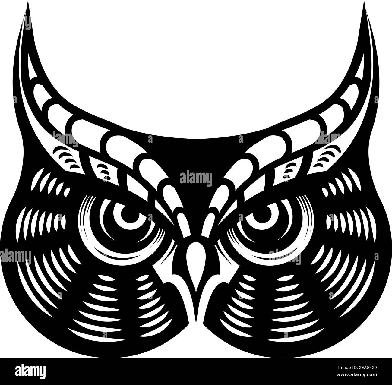 Cartoon vector illustration in black and white of the face of a fierce ...