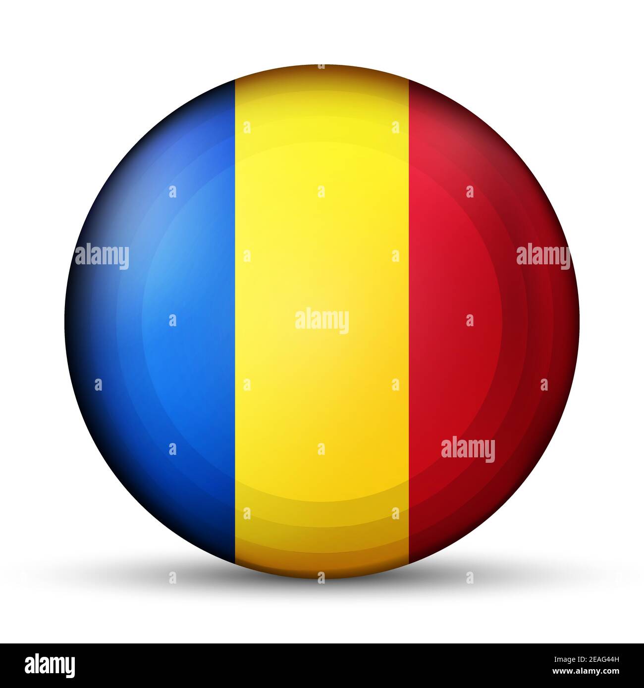 Glass light ball with flag of Romania. Round sphere, template icon ...