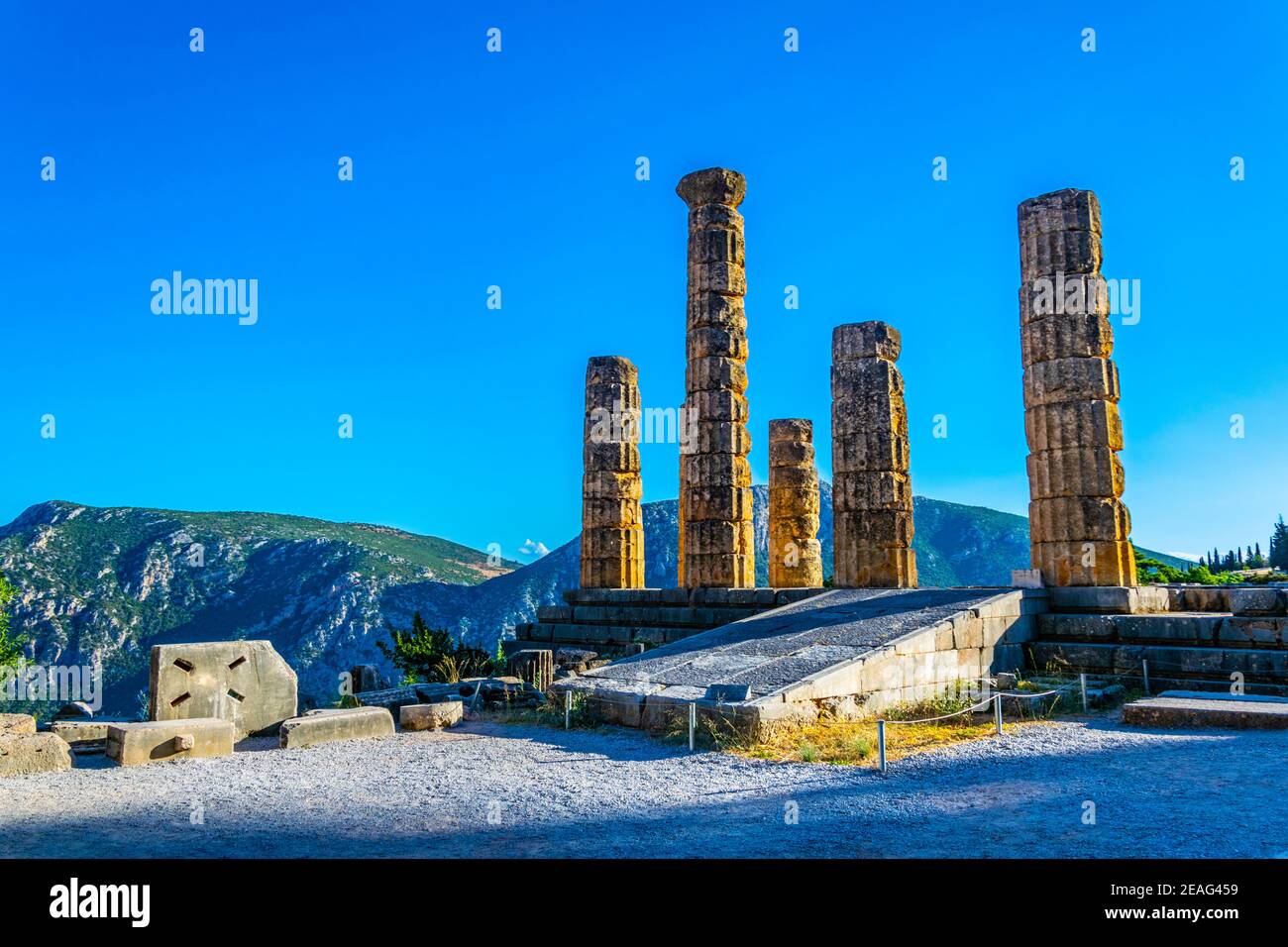 Ruins of temple of Apollo at ancient Delphi, Greece Stock Photo - Alamy