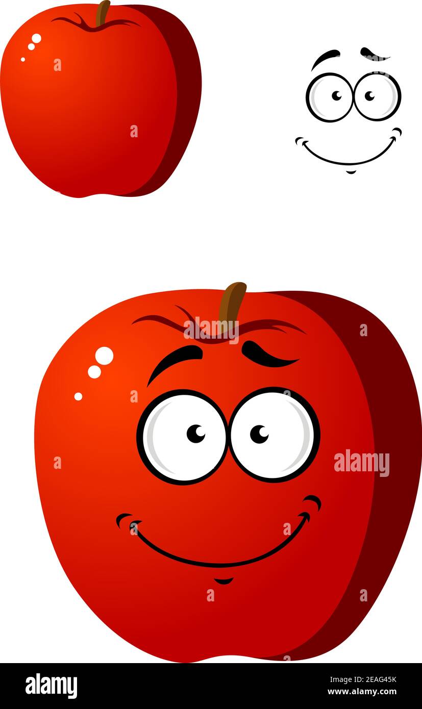 Cartoon smiling happy red apple fruit with cute squint eyes isolated on ...
