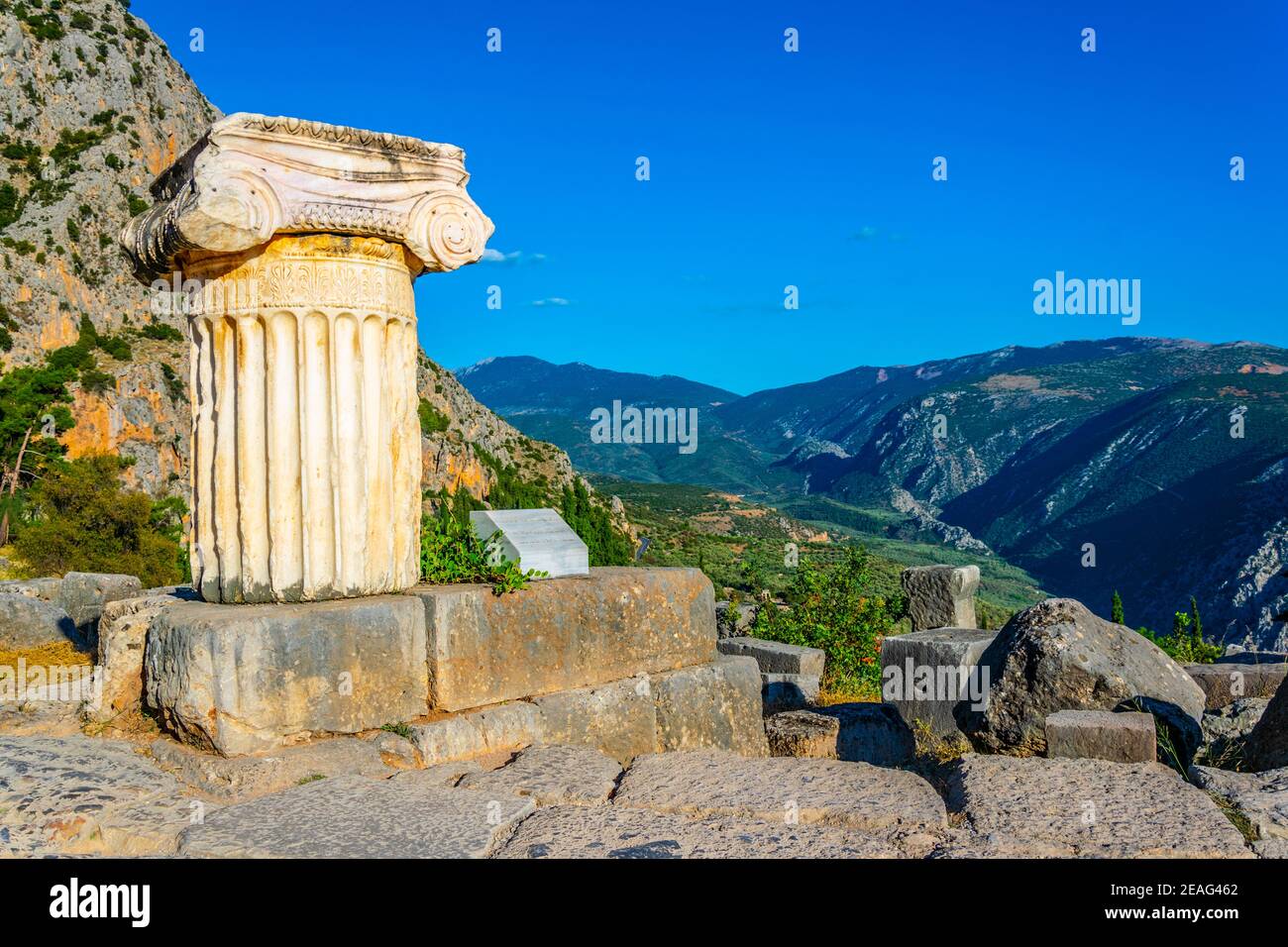 an old column situated at the ancient Delphi site in Greece Stock Photo ...