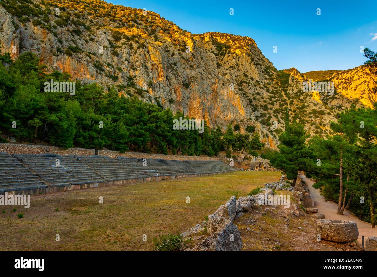 Ruins of stadium at ancient Delphi, Greece Stock Photo - Alamy