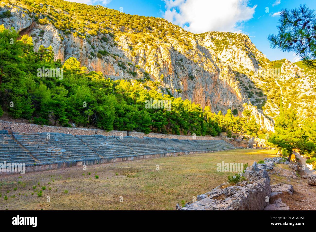 Ruins of stadium at ancient Delphi, Greece Stock Photo - Alamy