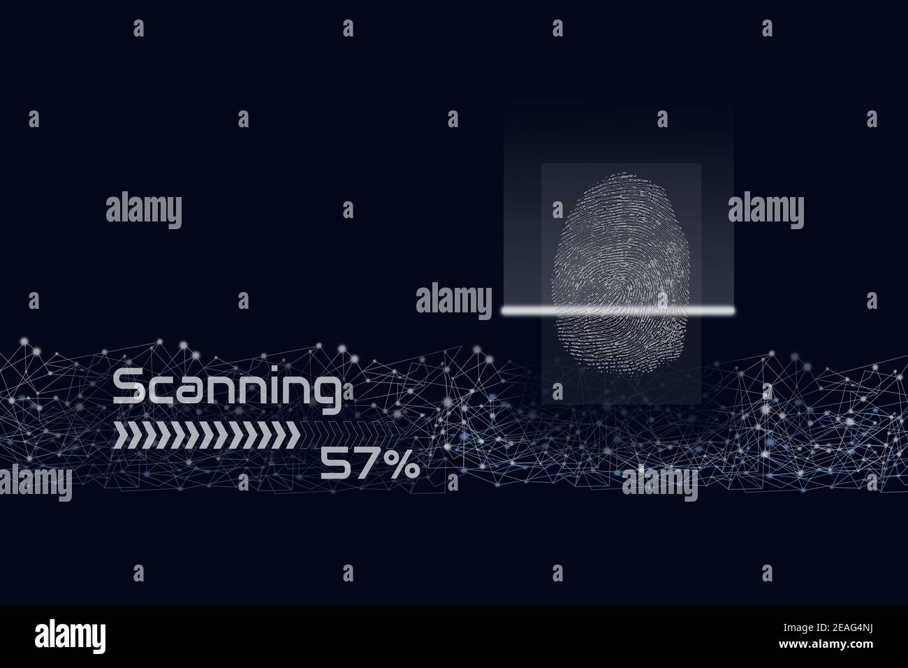 Scanning fingerprint with digital line on dark blue background ...