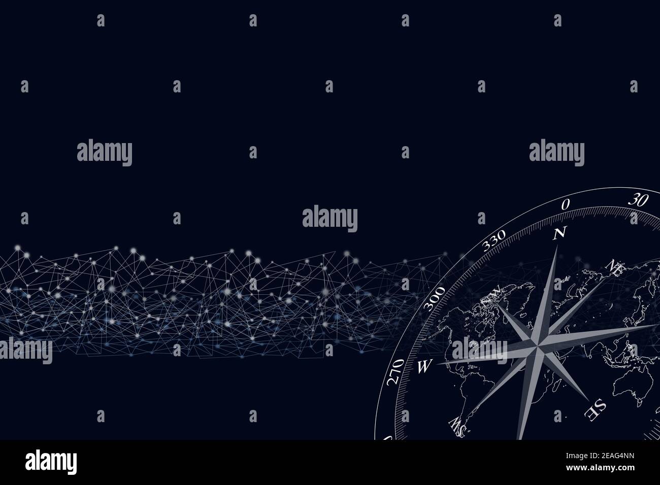 Space compass with digital line on dark blue background with copy space ...