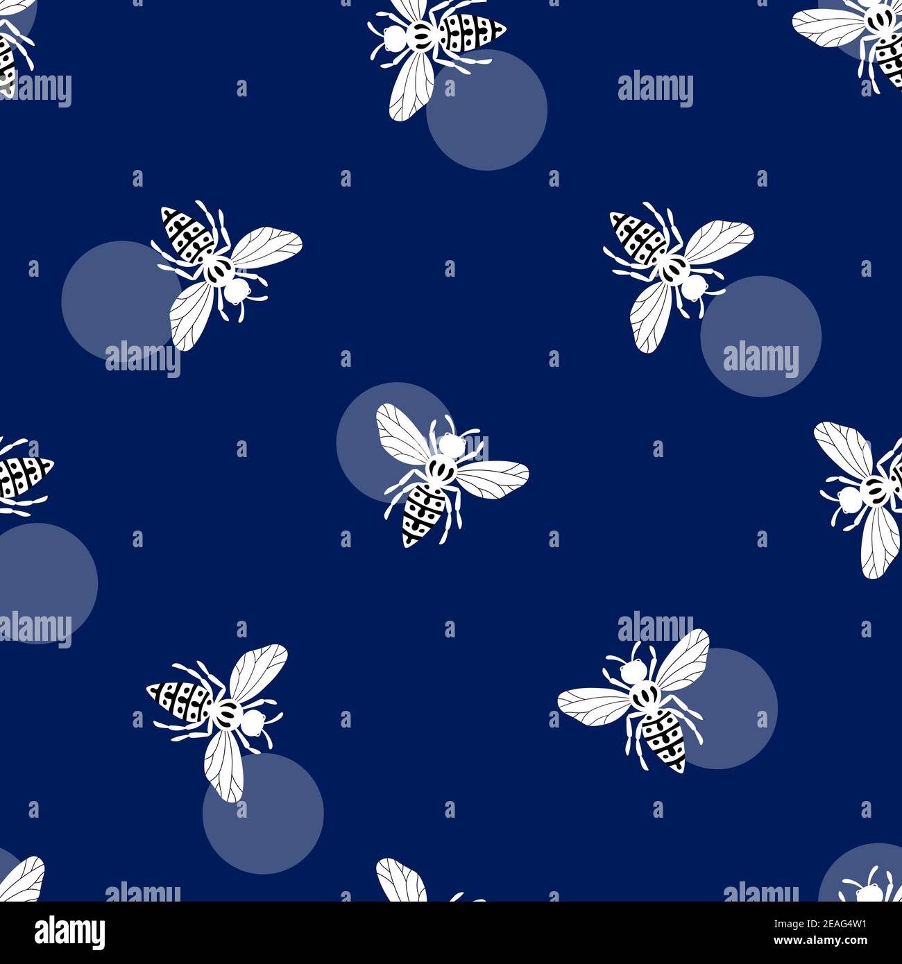 Seamless pattern with bees on blue background. Adorable cartoon wasp ...
