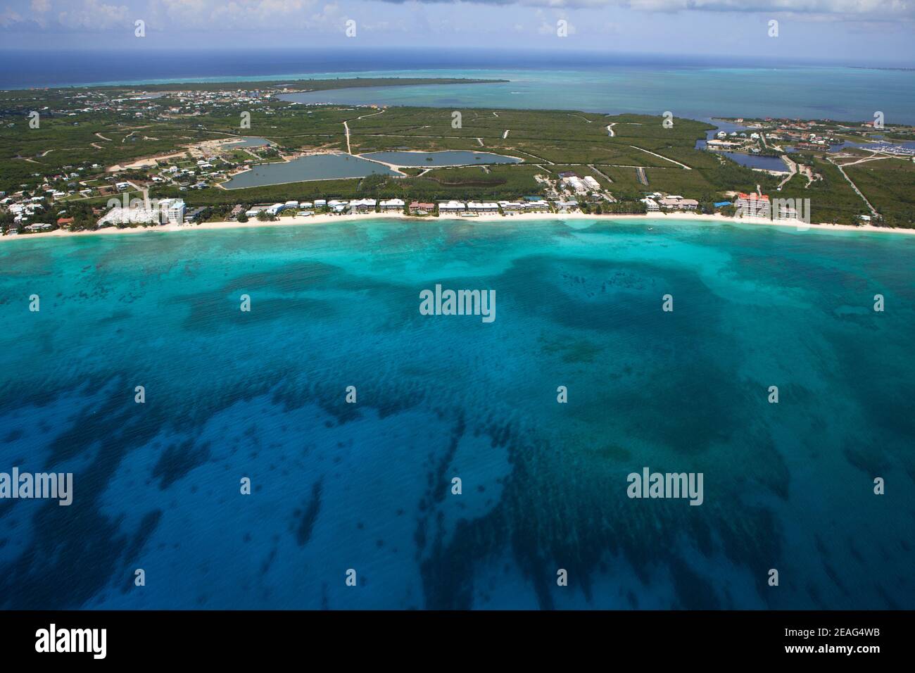 Stunning Aerial view of coastline of Seven Mile Beach Grand Cayman ...