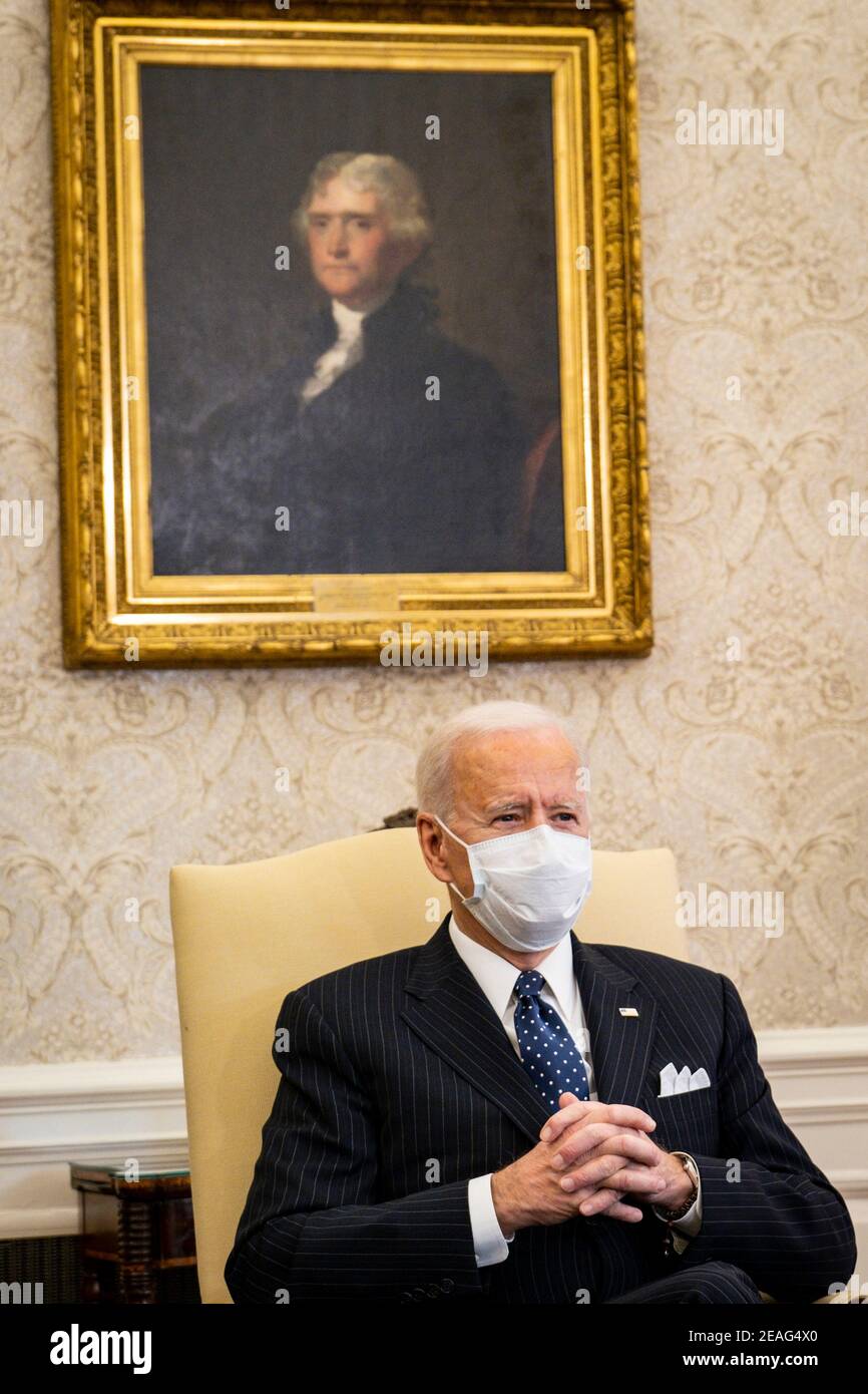 President Joe Biden speaks as Vice President Kamala Harris and ...