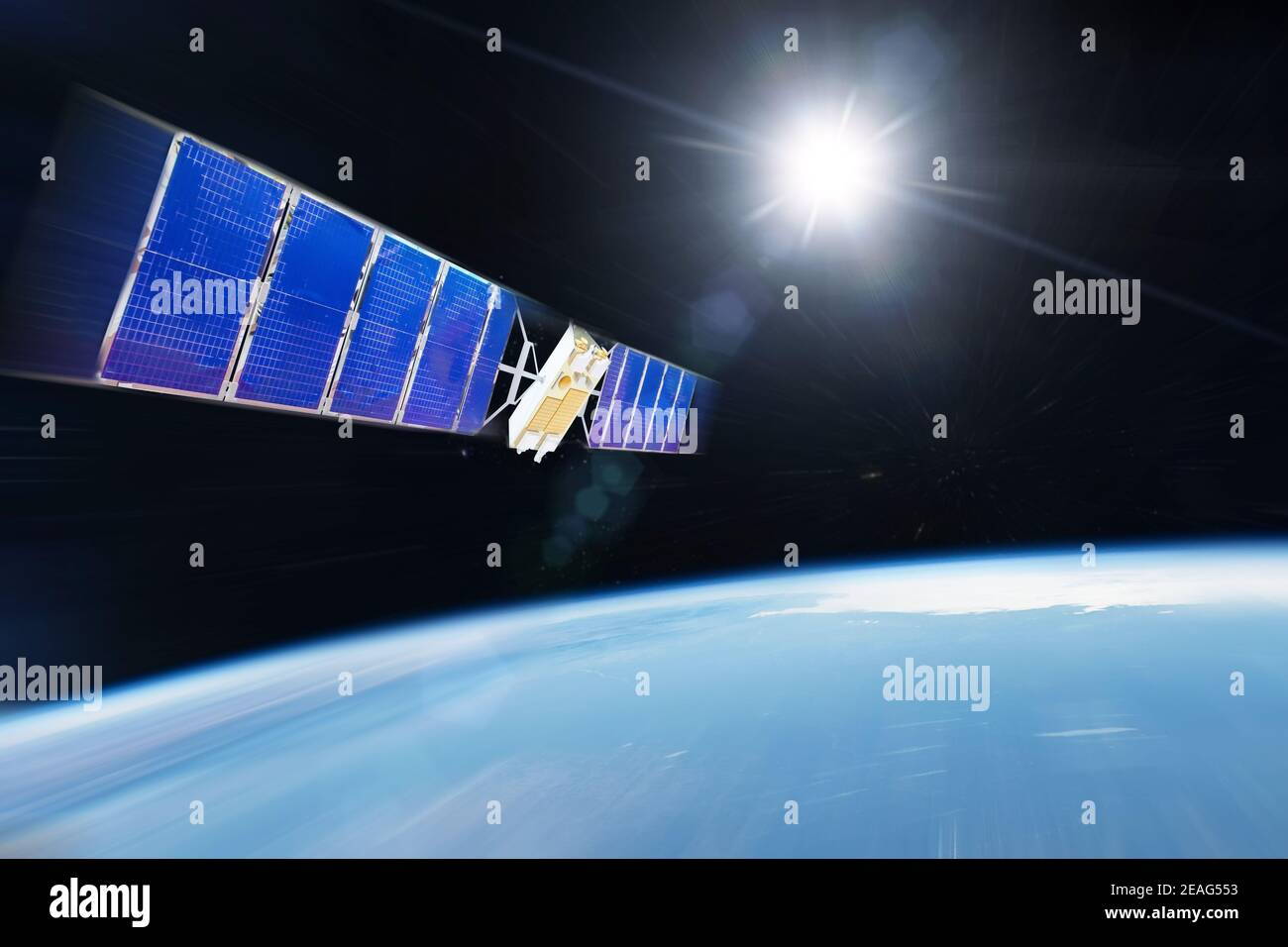 Orbiting communications satellite and other researchers with probes ...