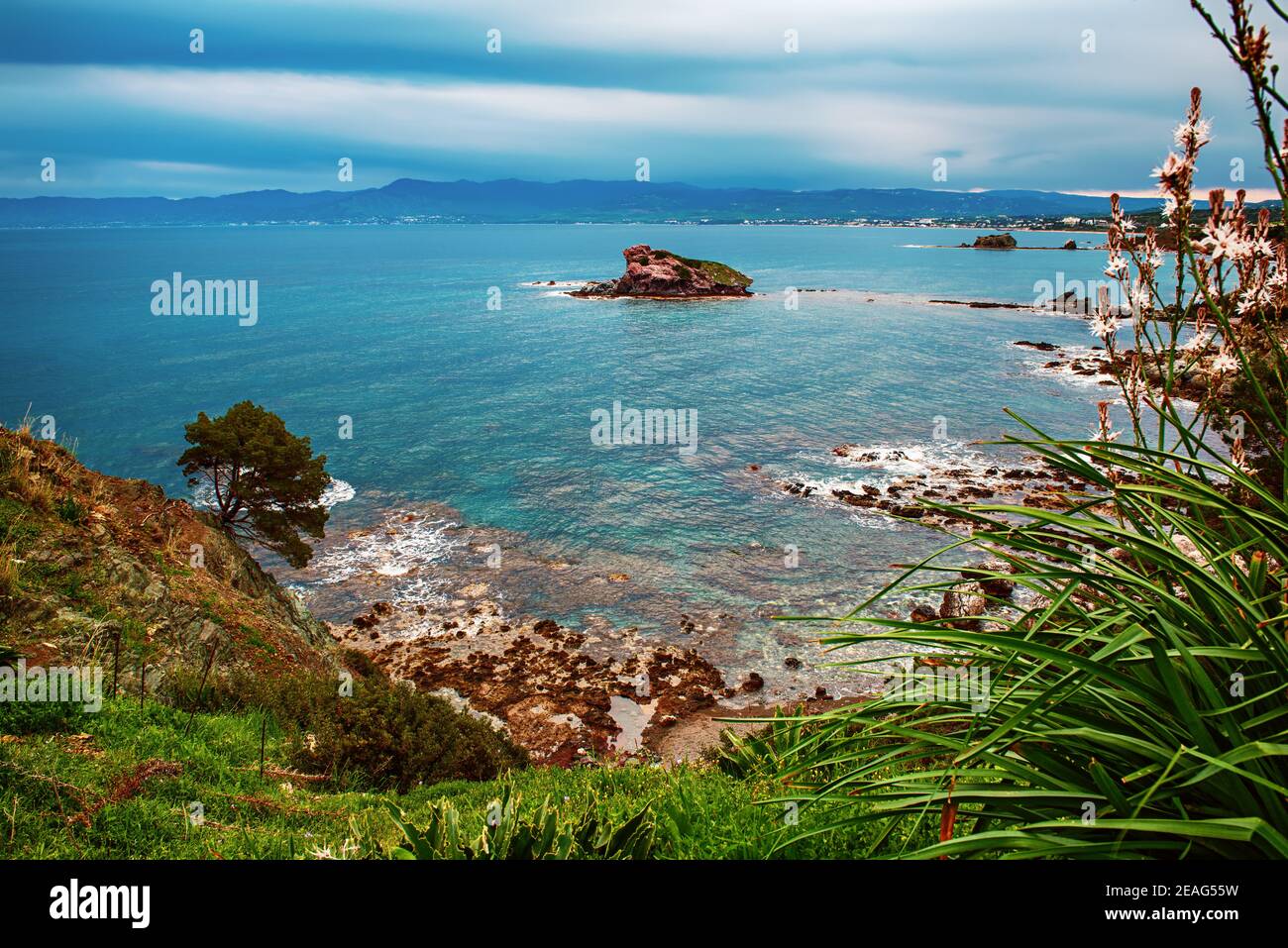 Cyprus beautiful landscape at the sea with rocks and cloudy sky ...