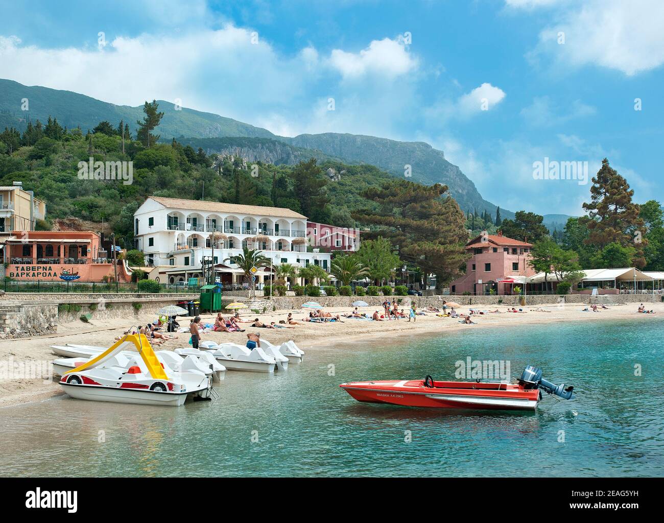 Agios Spyridon, Main sandy beach at Paleokastritsa, Corfu, Ionian ...