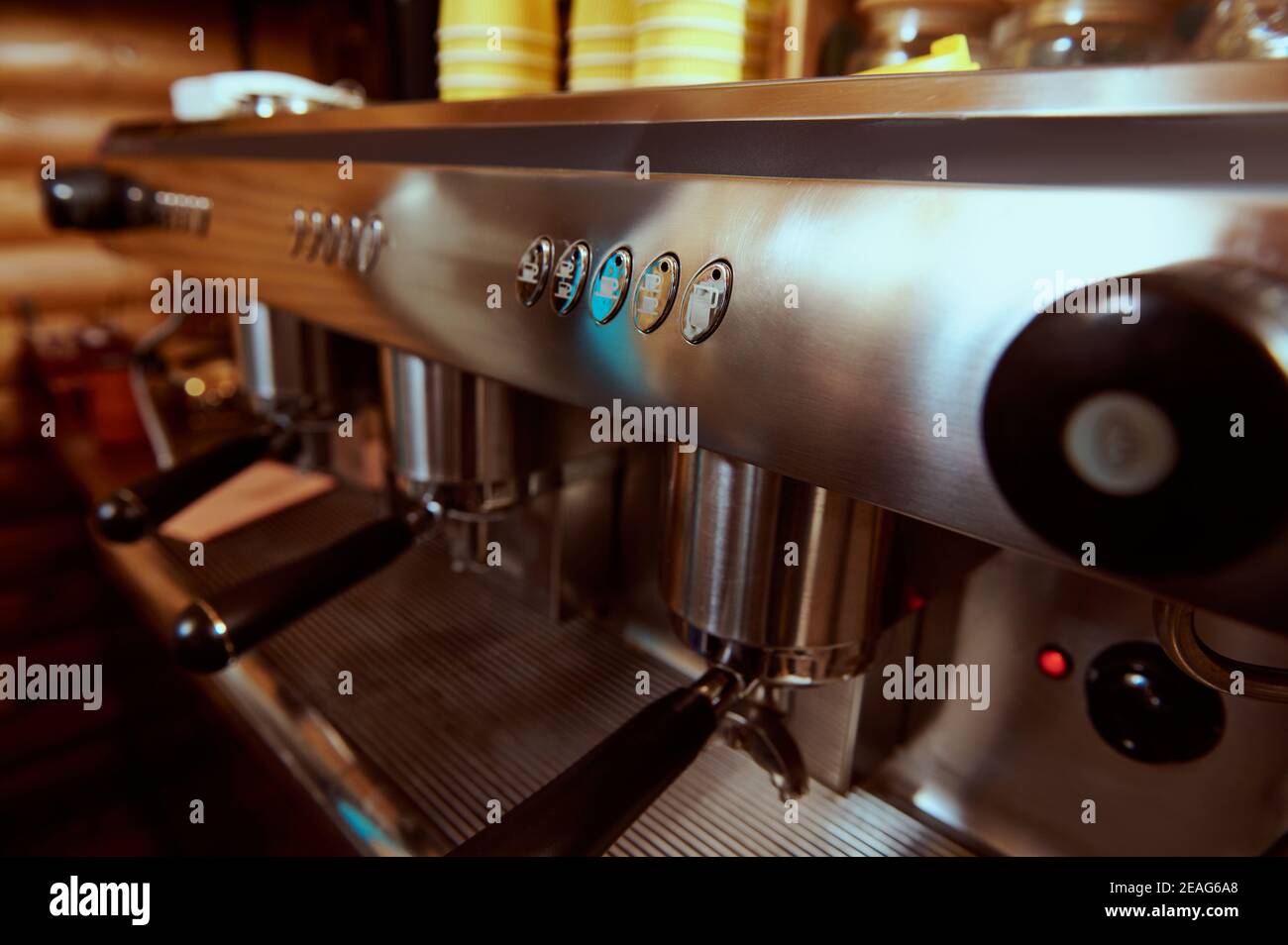 Steel steamed professional coffee machine Stock Photo - Alamy