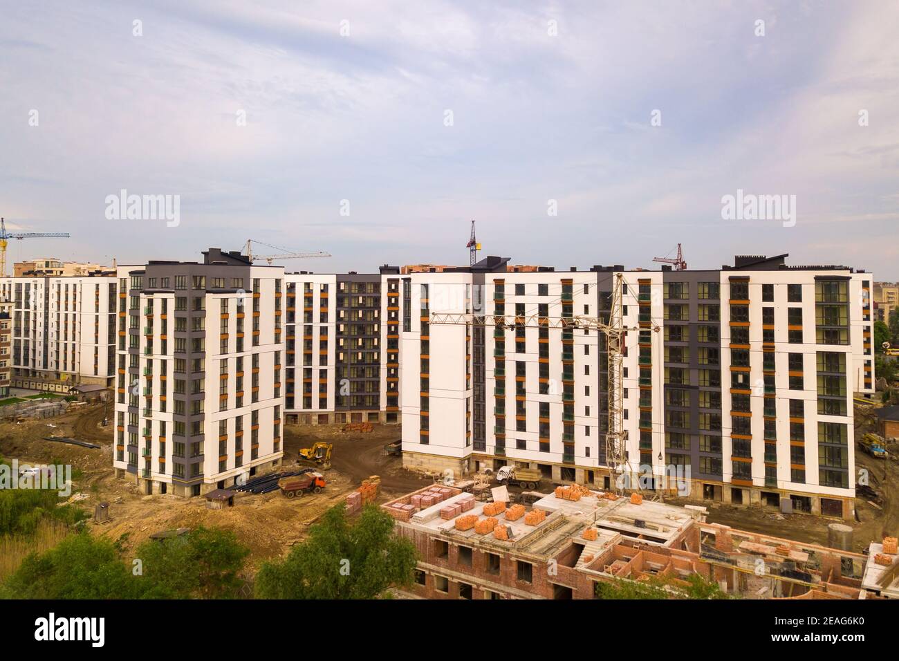 Aerial view of city residential area with high apartment buildings ...