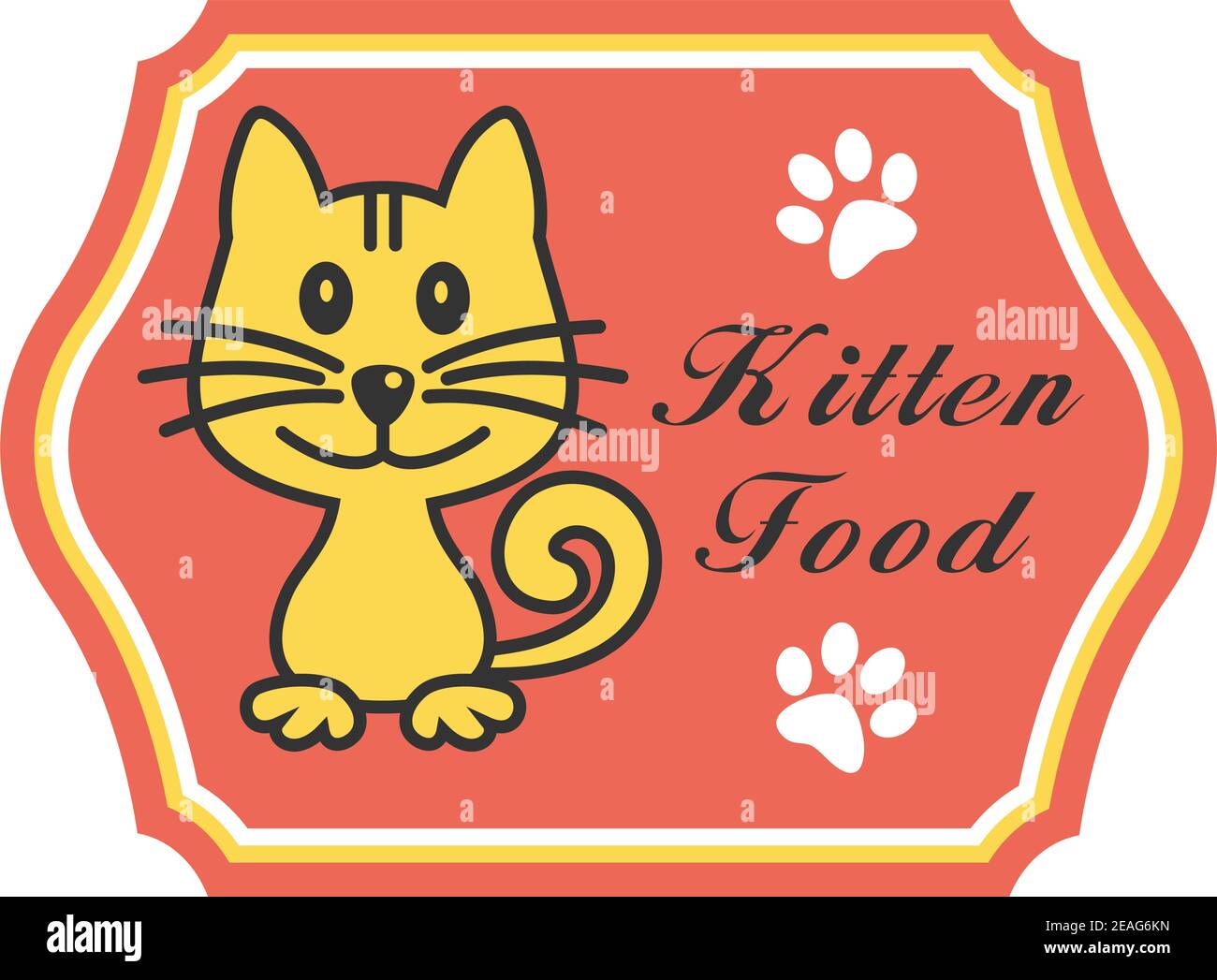 Pretty kitten food label with a cute little kitty cat sitting smiling ...