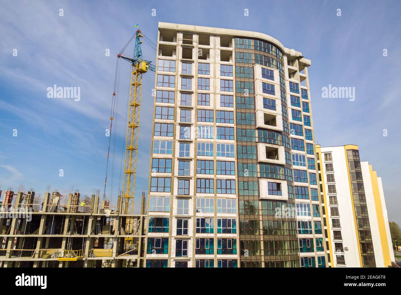 High residential apartment building under construction. Real estate ...