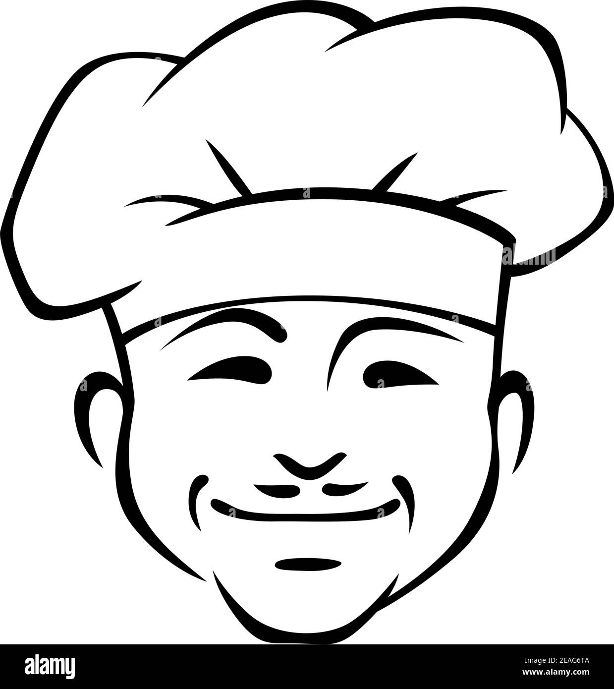 Doodle sketch in black and white of a happy smiling chef with a little ...