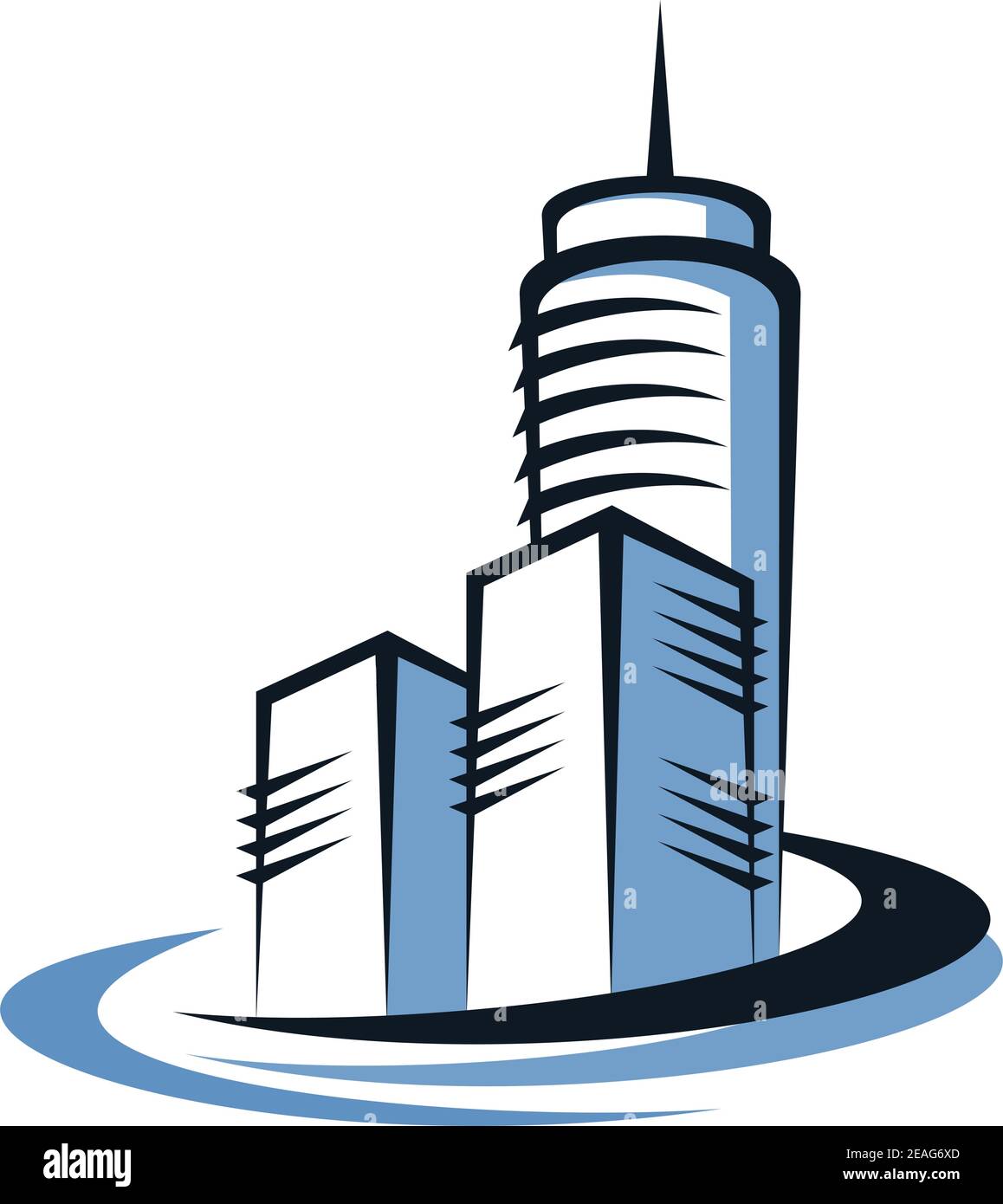 Modern city skyline doodle sketch with highrise skyscrapers and a tower ...