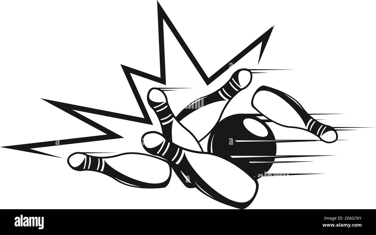 Black and white doodle sketch of a set of skittles being bowled over by ...