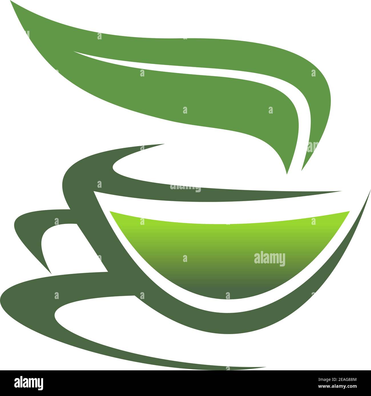 Flowiing stylized design illustration of a steaming cup of tea in green ...