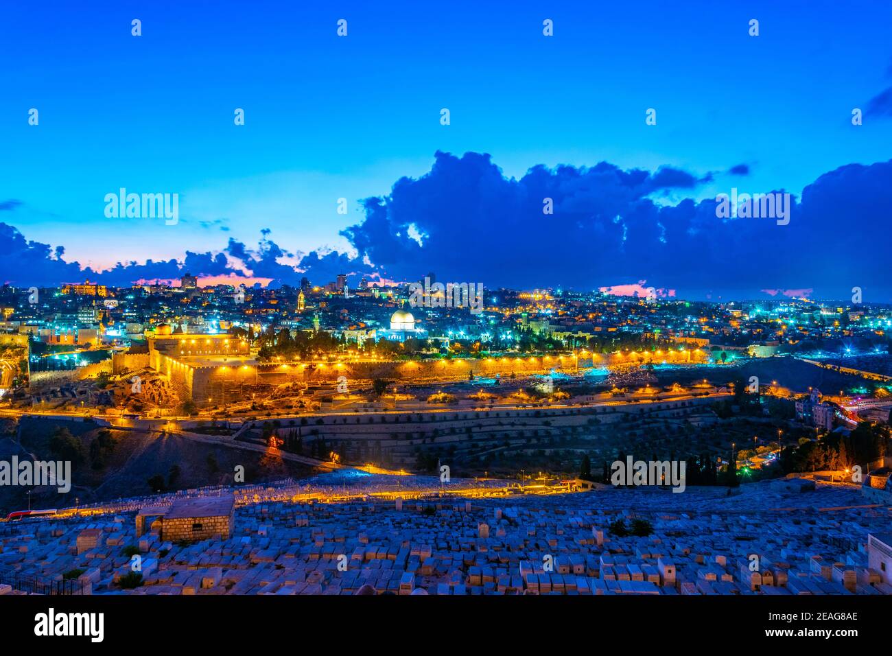 Sunset view of Jerusalem from the mount of olives, Israel Stock Photo ...