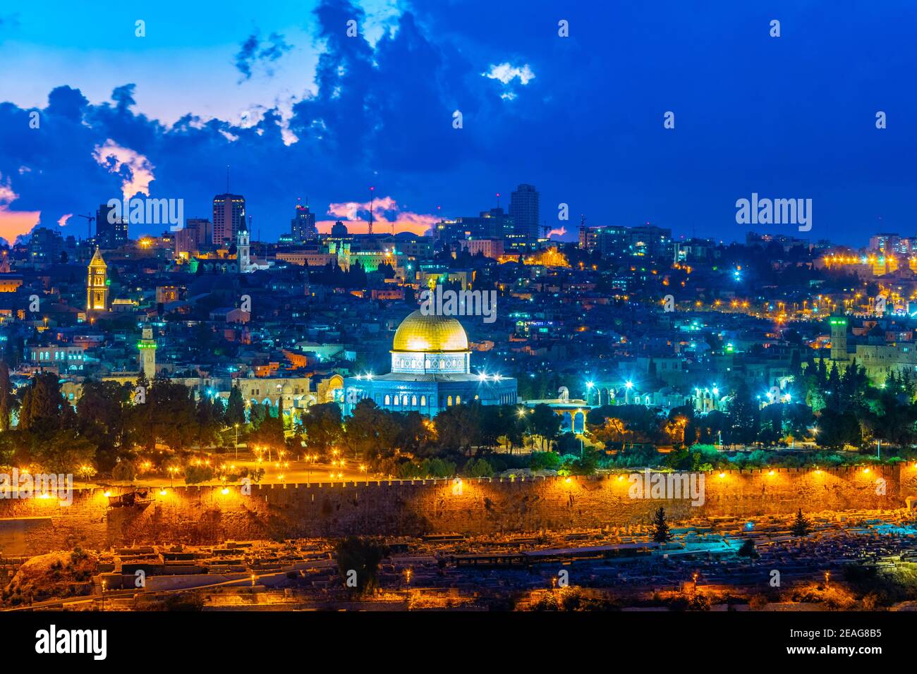 Sunset view of Jerusalem from the mount of olives, Israel Stock Photo ...