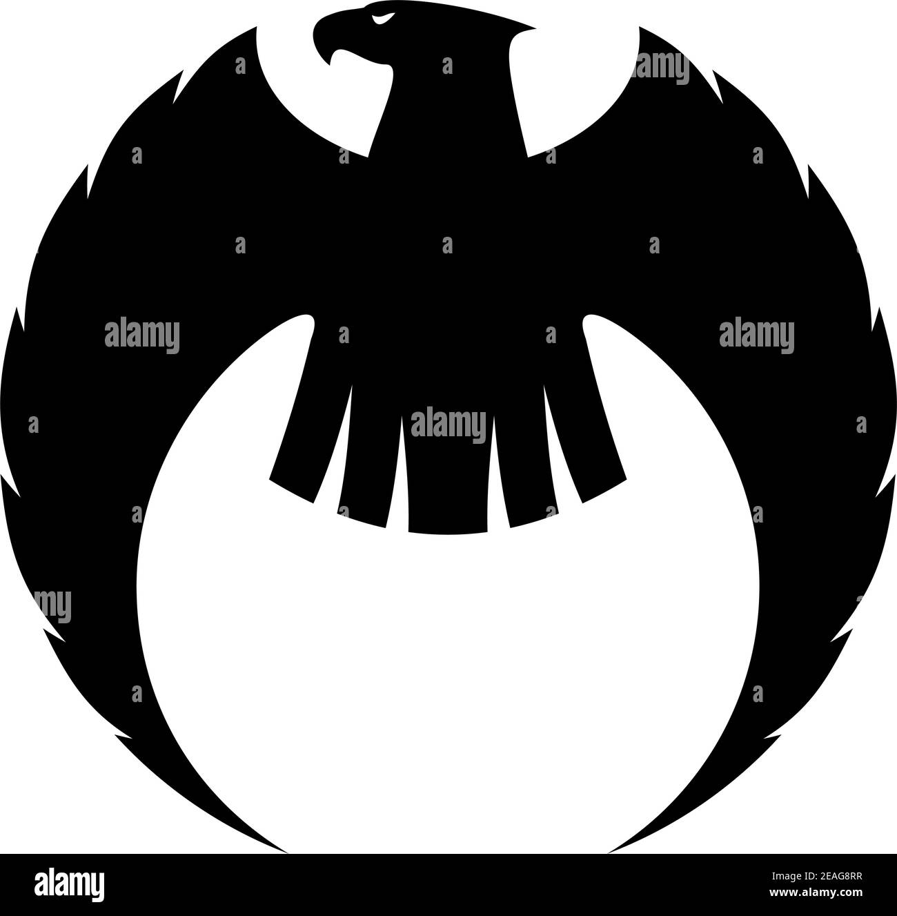 Powerful eagle silhouette with long curved wings and a fierce looking ...