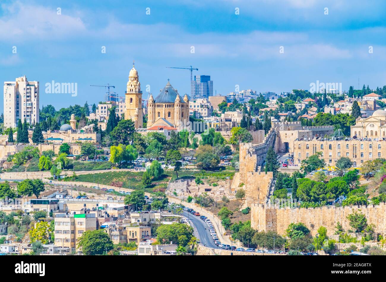 Aerial view of the Franciscan monastery of dormition in Jerusalem ...