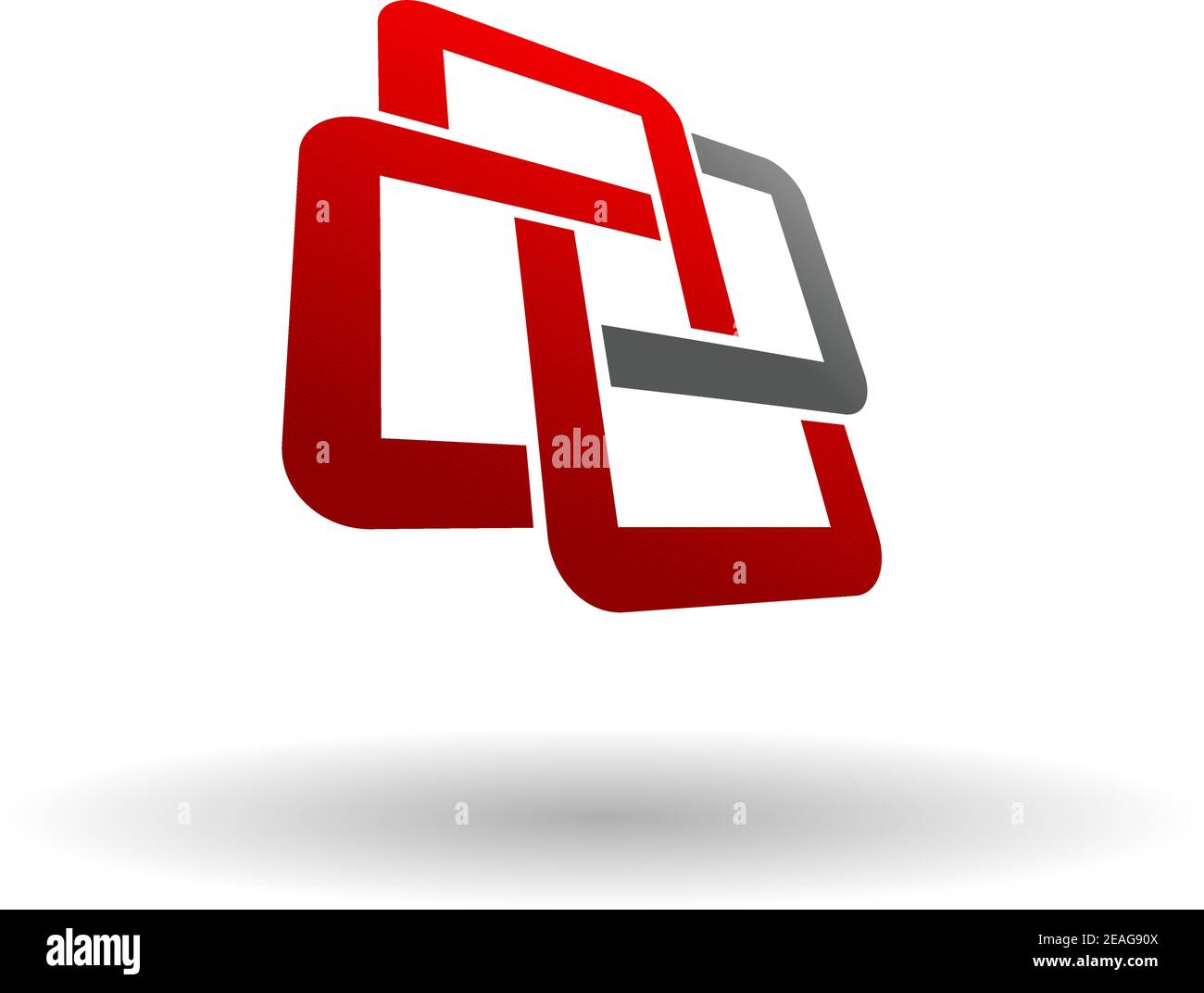 Abstract symbol of interlocking squares with a curved oblique ...