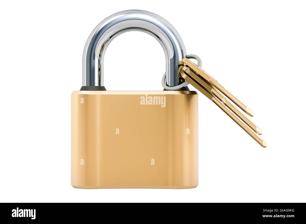 Golden padlock with keys, 3D rendering isolated on white background ...