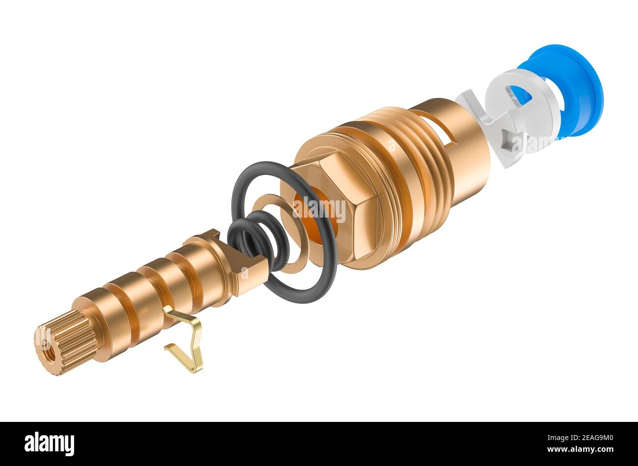 Parts of tap cartridge, tap gland. 3D rendering isolated on white ...
