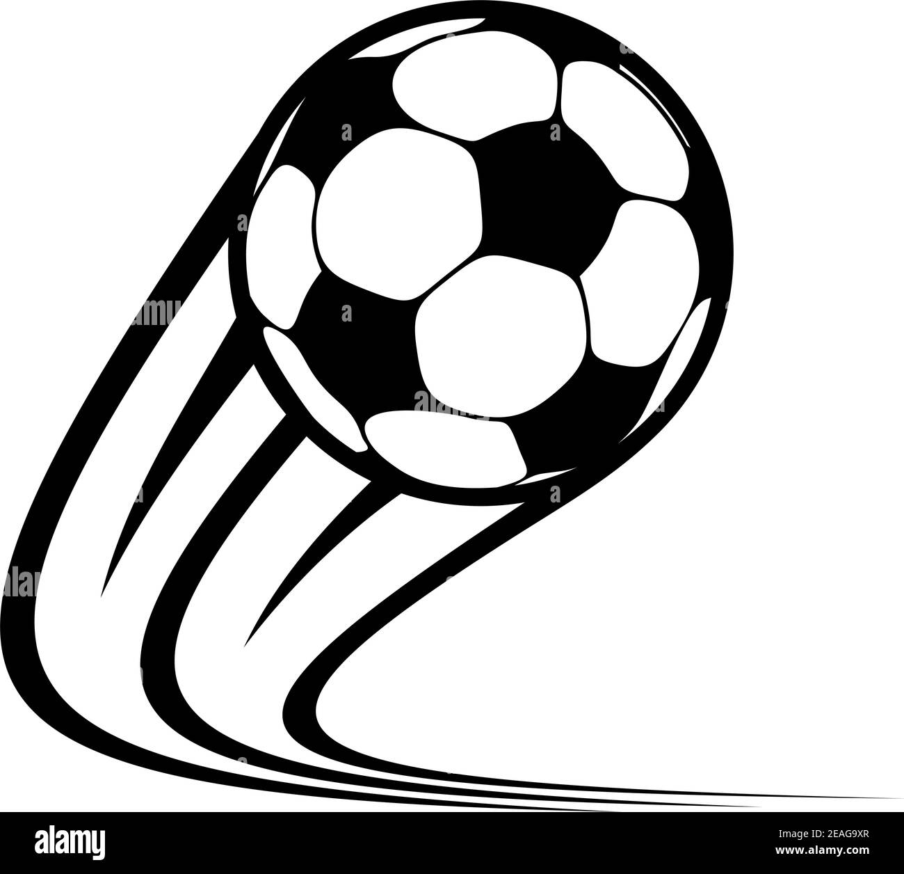 Zooming soccer ball flying through the air with curved motion trails in ...