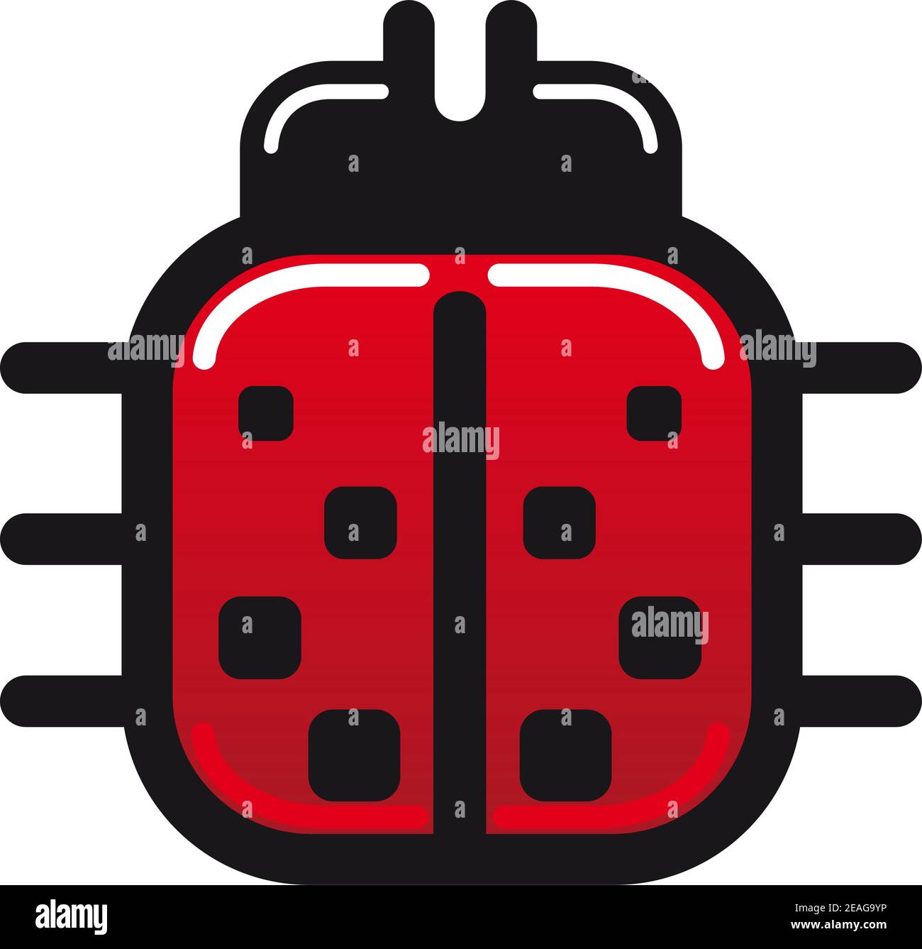 Cartoon ladybug or ladybird glossy icon with square spotted red elytra ...