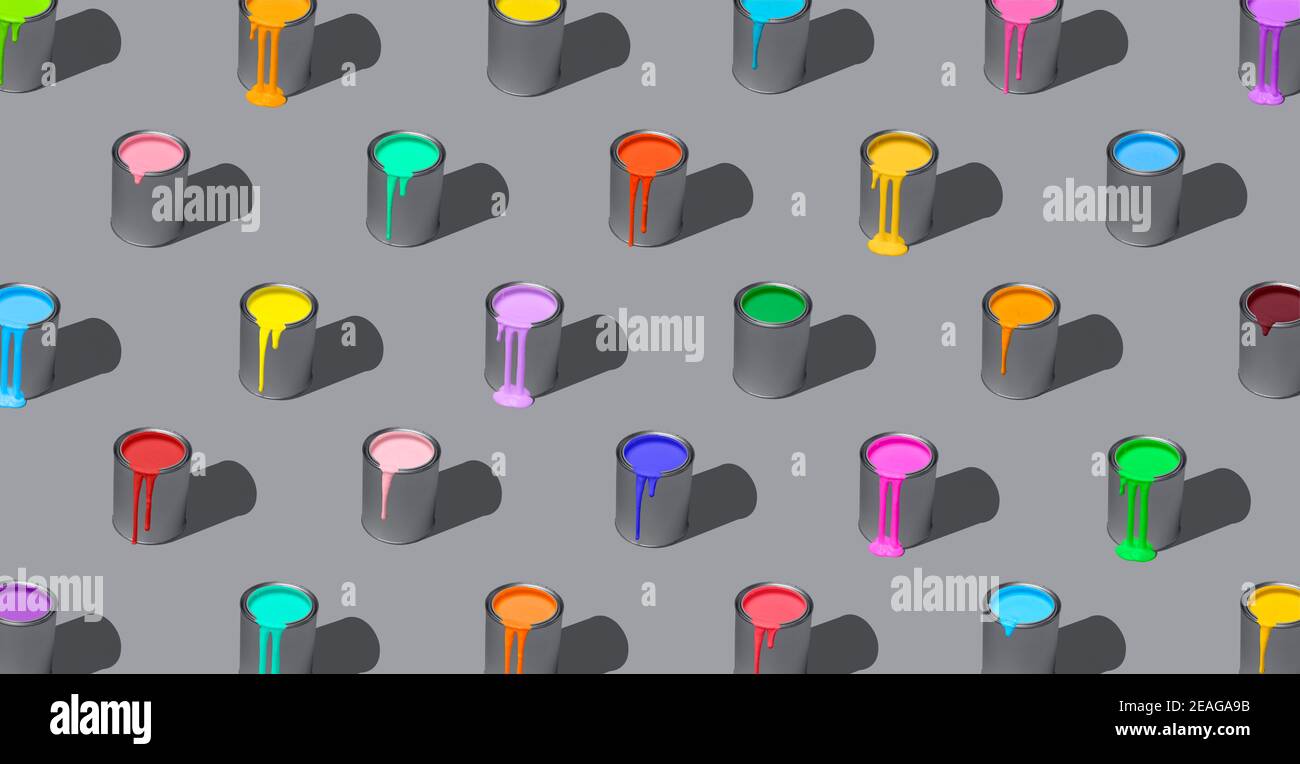 Collection of paint cans, colorful, isolated on ultimate gray ...