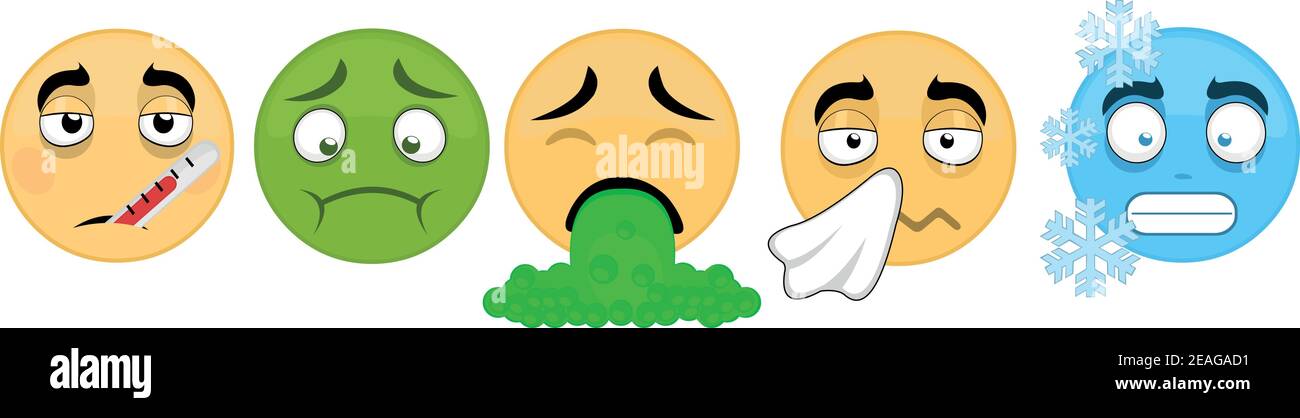 Vector illustration of emoticons in various states of ill health, flu ...