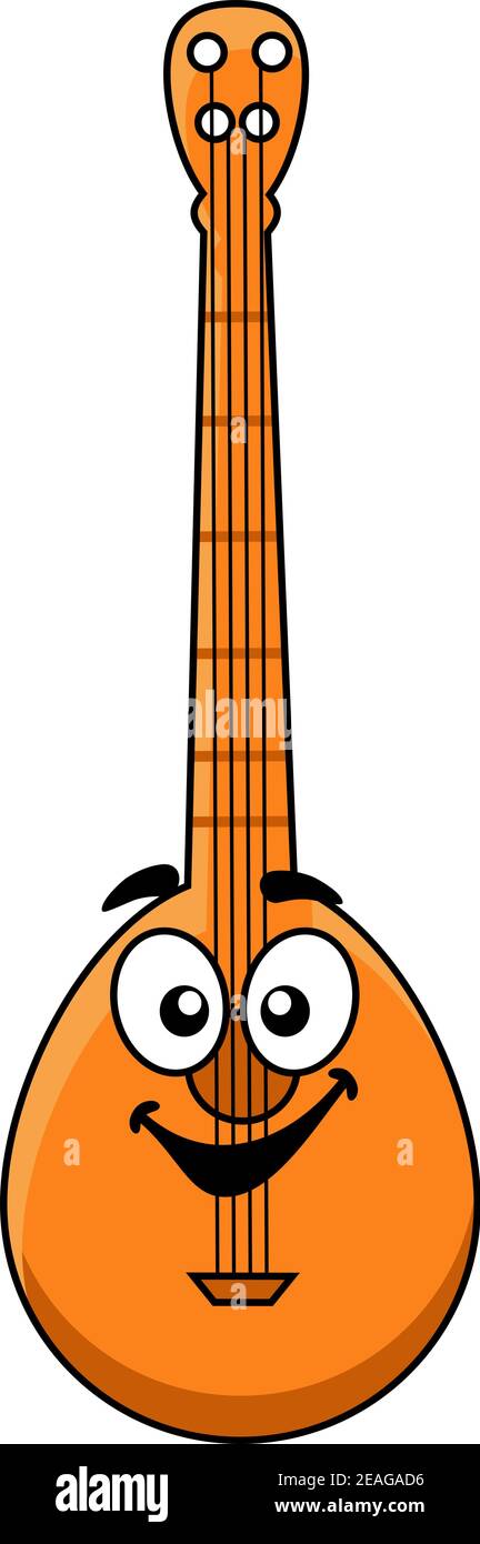 Fun cartoon wooden banjo with a happy smiling face and large googly ...