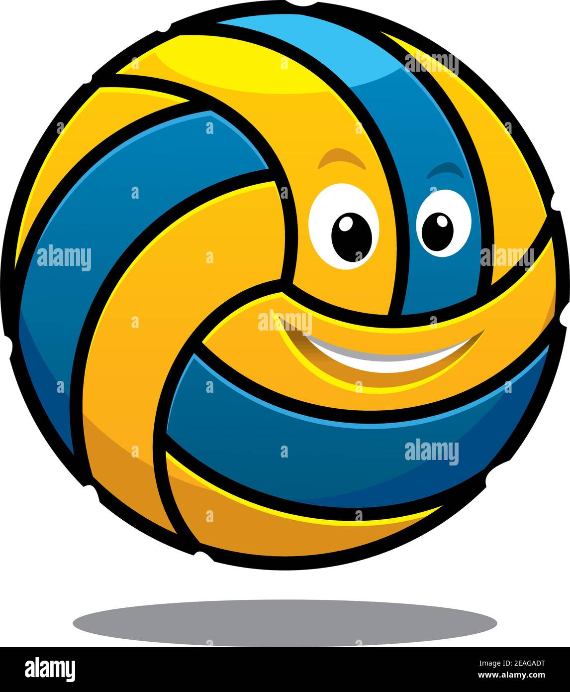 Happy colourful bouncing cartoon volleyball ball in blue and yellow ...