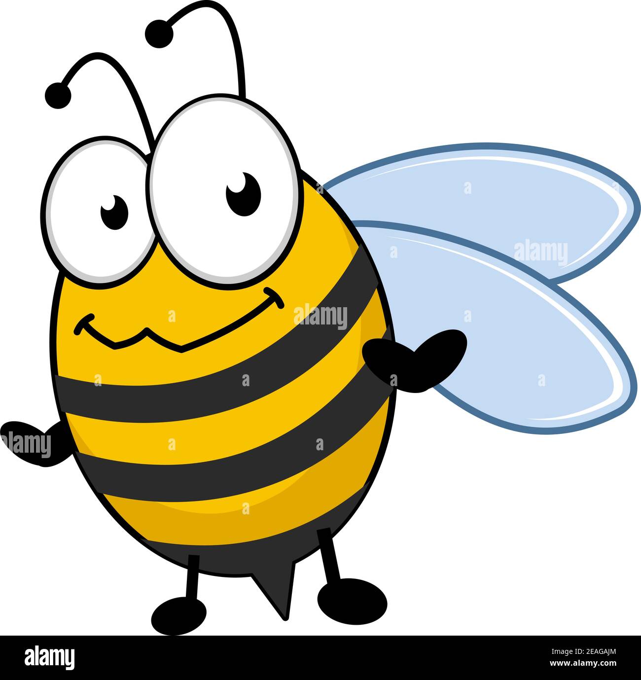 Little striped black and yellow honey bee with a bemused smiling ...