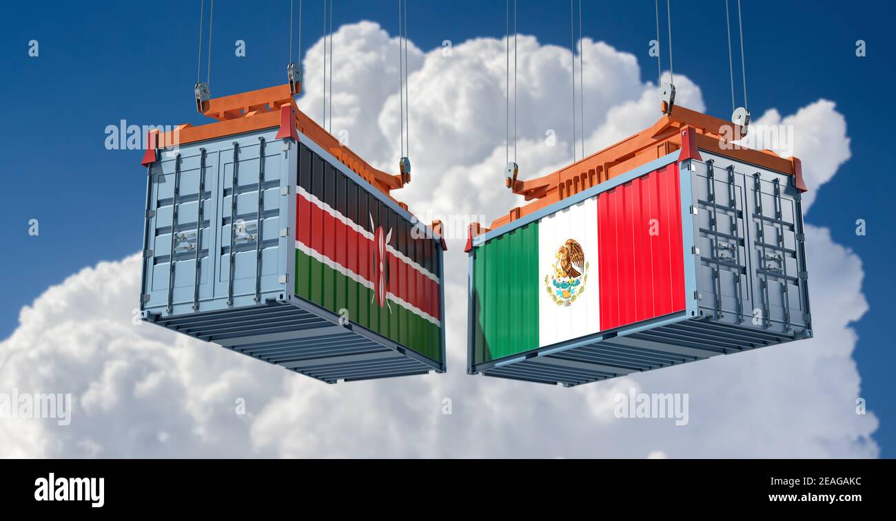 Shipping Containers with Kenya and Mexico flag. 3D Rendering Stock ...