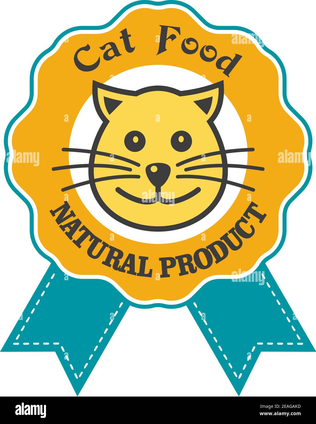 Quality cat food emblem with the text with the smiling face of a happy ...