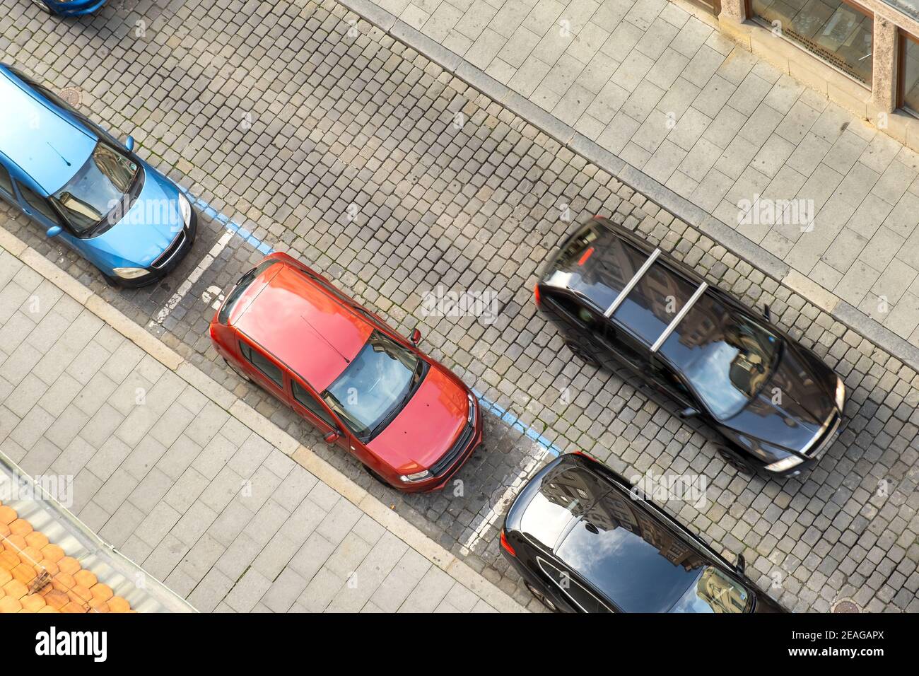Top view of many cars parked on a city street Stock Photo - Alamy