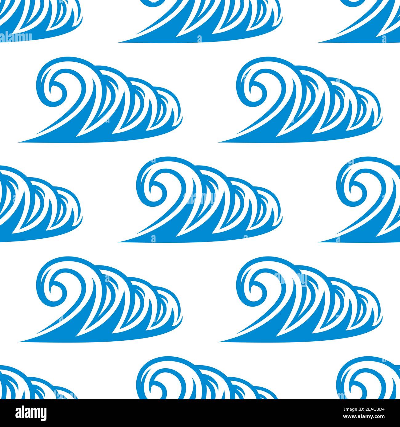 Seamless pattern of curling blue ocean waves with a repeat motif ...