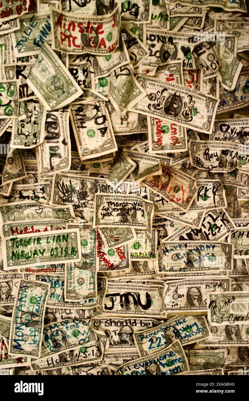 Dollar bills at World Famous Willie T's Bar on Duval Street in Key West ...