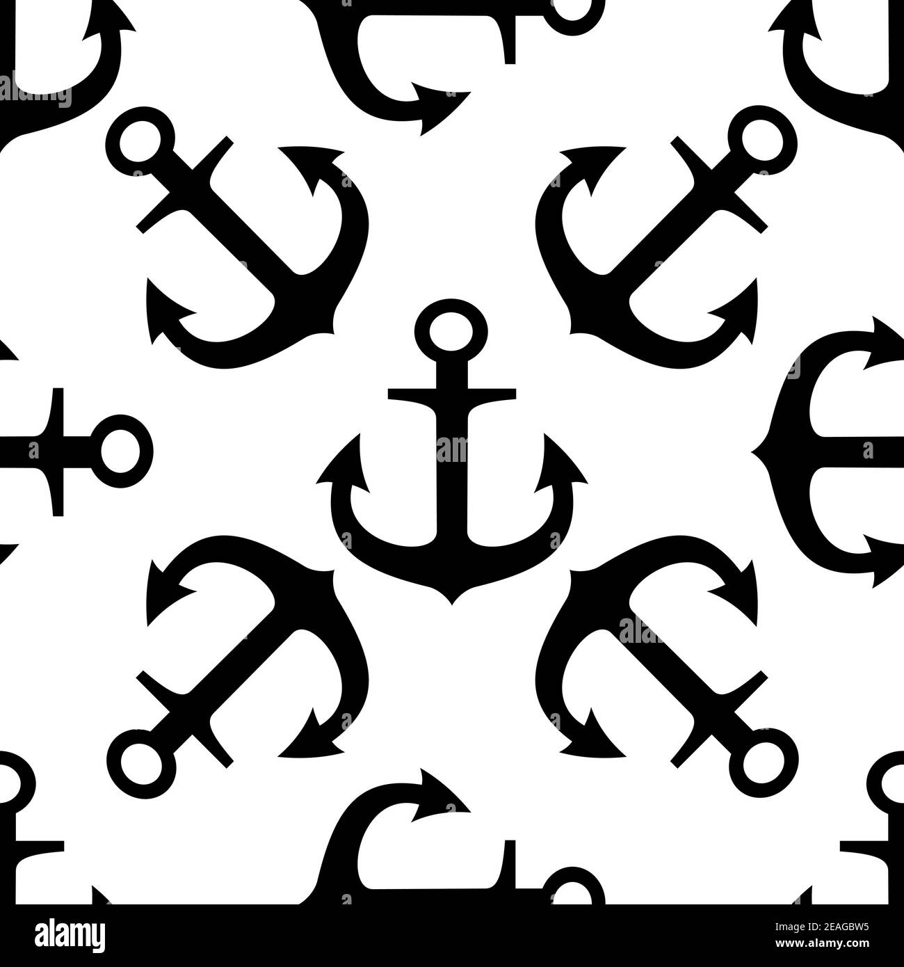 Black and white silhouette seamless pattern of ships anchors in a ...
