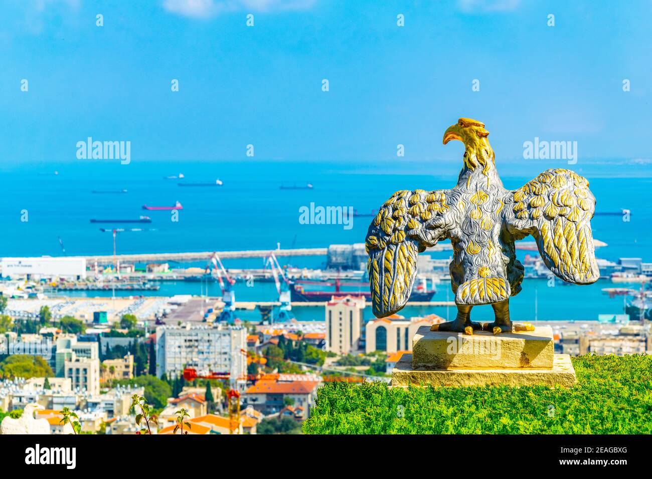 statue of an eagle in bahai gardens overlooking haifa, israel Stock ...